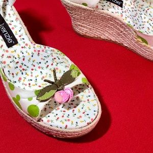 kenzie | Shoes | Kenzie Polka Dot White Pink Green Wedge Tie Heel 6 ...
